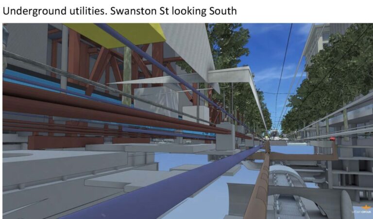 Construction staging engagement for tower cranes on Swanston Street ...