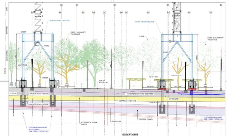 Construction staging engagement for tower cranes on Swanston Street ...