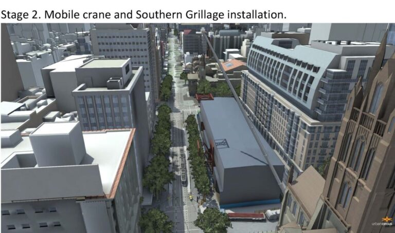 Construction staging engagement for tower cranes on Swanston Street ...